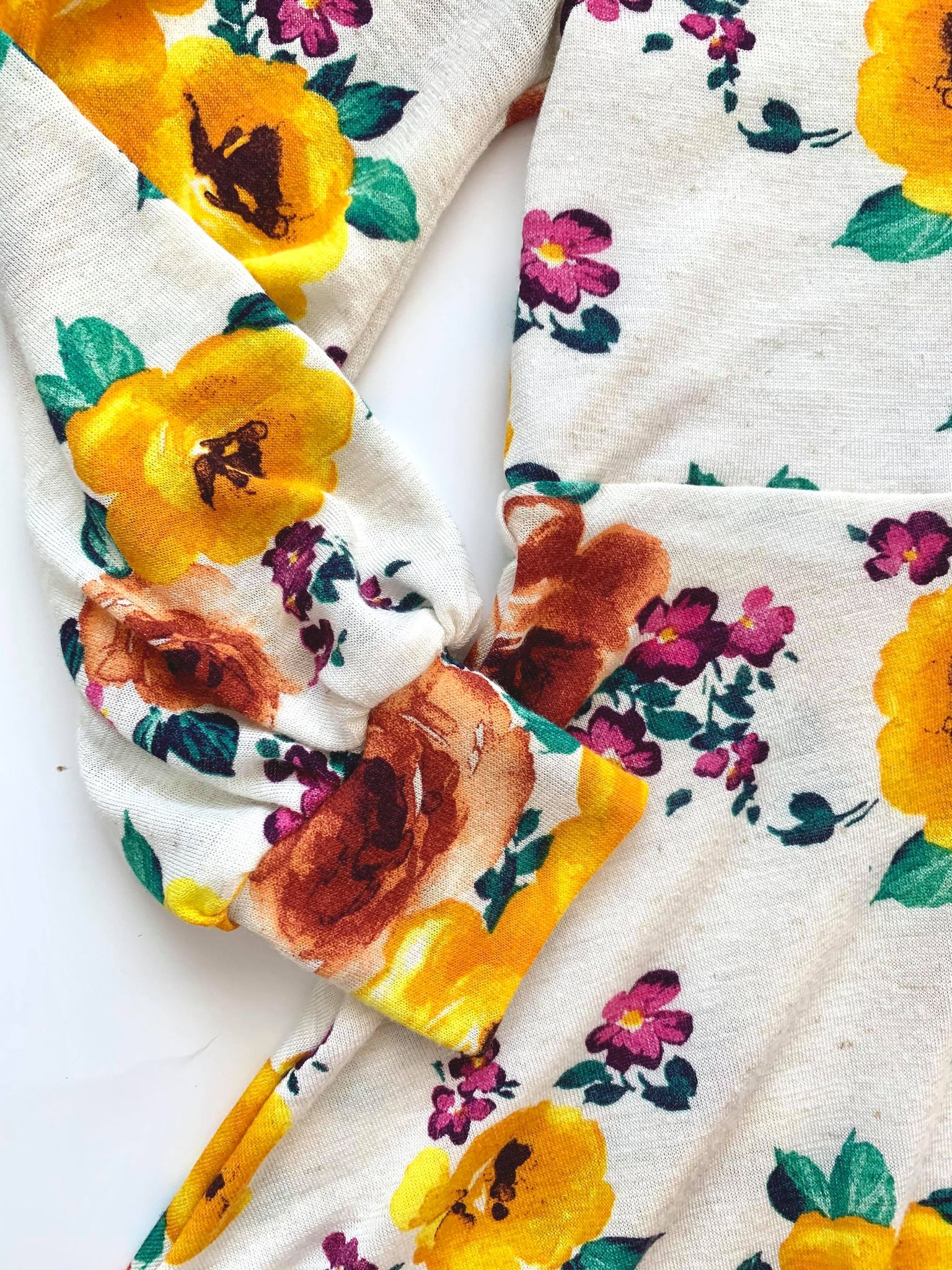 Rayon Linen Knit – Yellow Floral On Heather Oatmeal – Rare Find! – Last ...