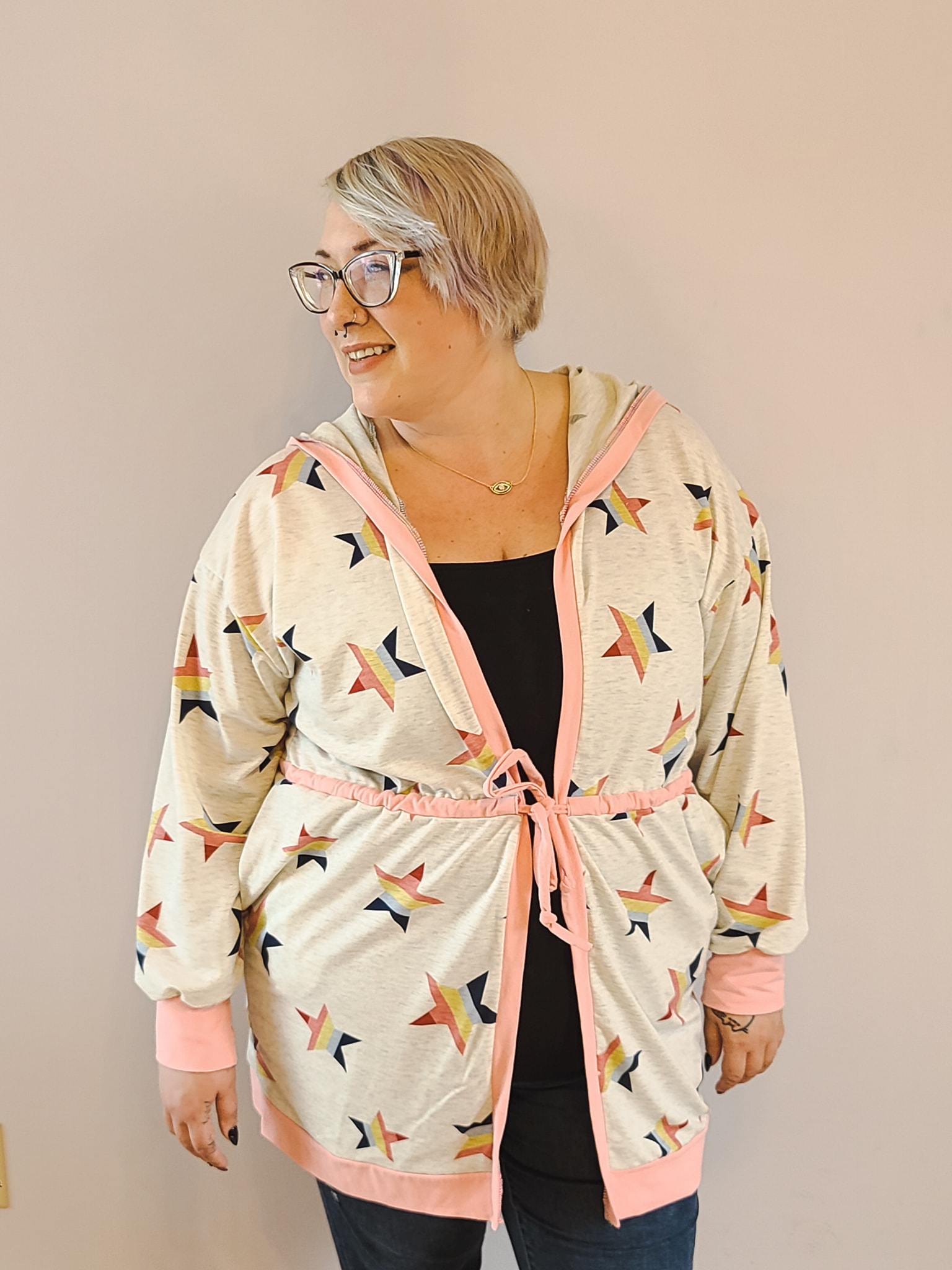 French Terry – Retro Rainbow Stars On Oatmeal – Seweird Fabric