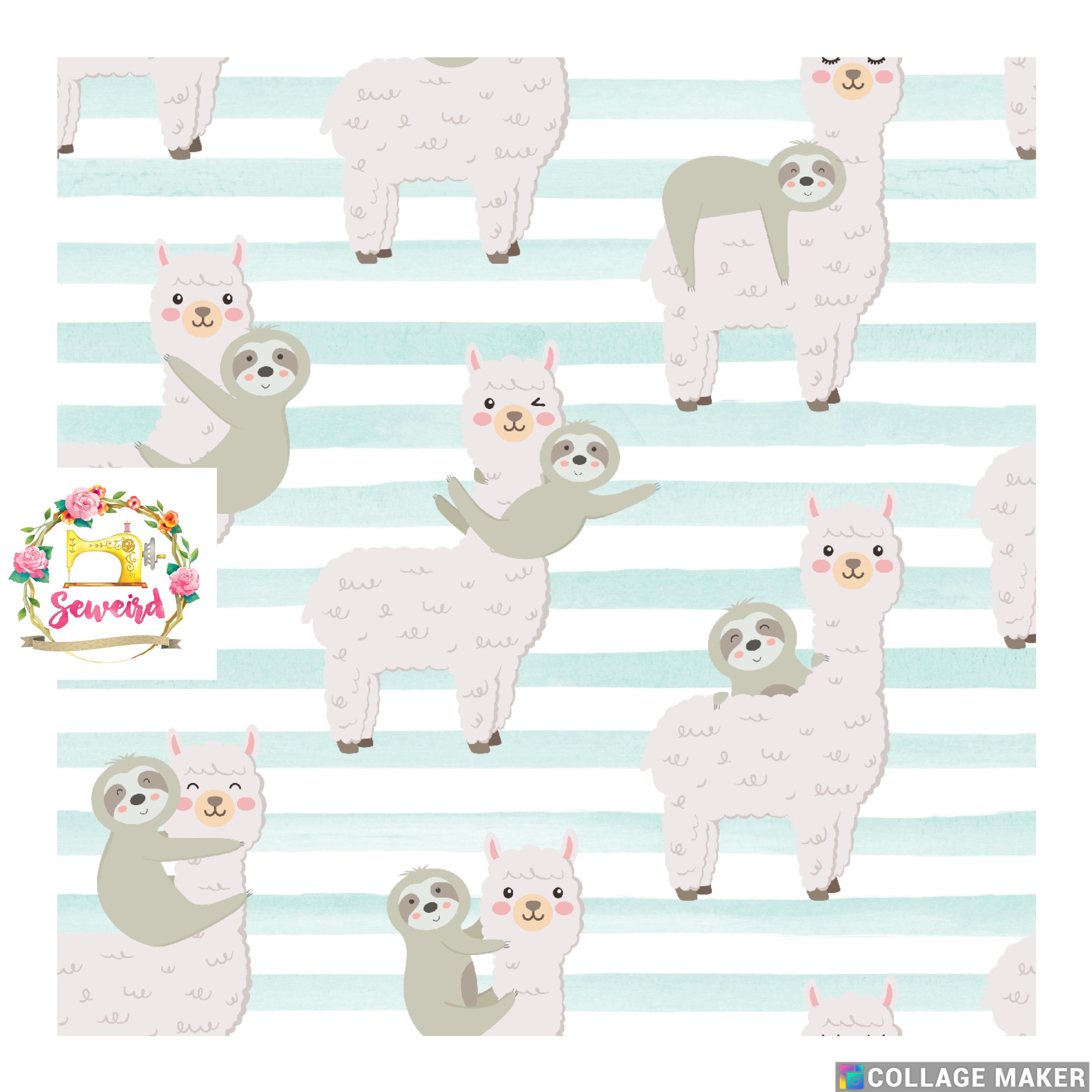 Custom Retail – Cotton Spandex – Sloths and Llamas – 12″ x WOF ...